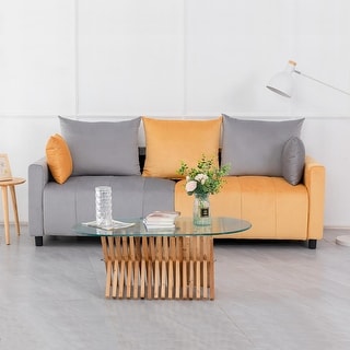 2-Seater Light Grey & Yellow Sectional Sofa, 82" Contemporary Design, Easy Assembly - Bed Bath ...